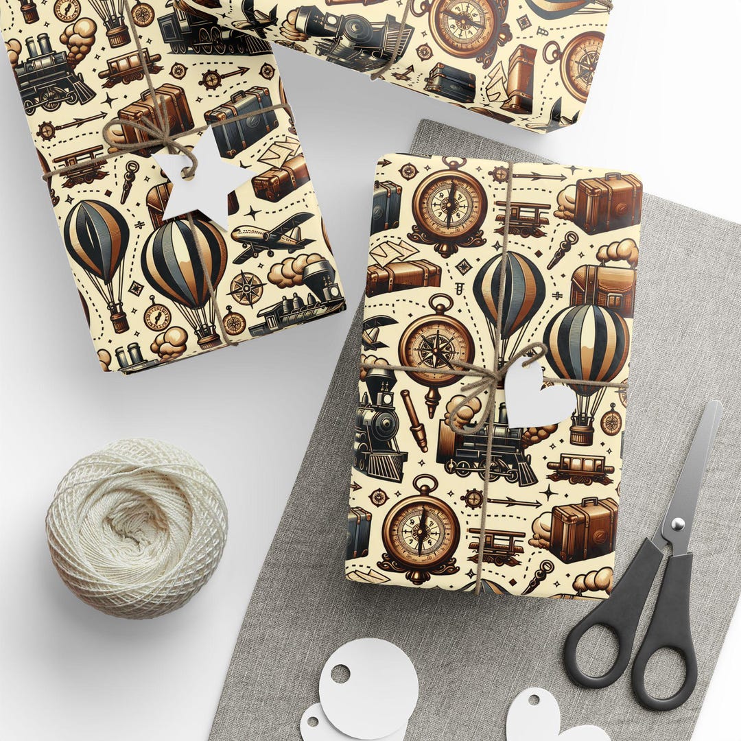 Vintage Travel Wrapping Paper, Unique Gift Wrap for Holidays, Retro ...