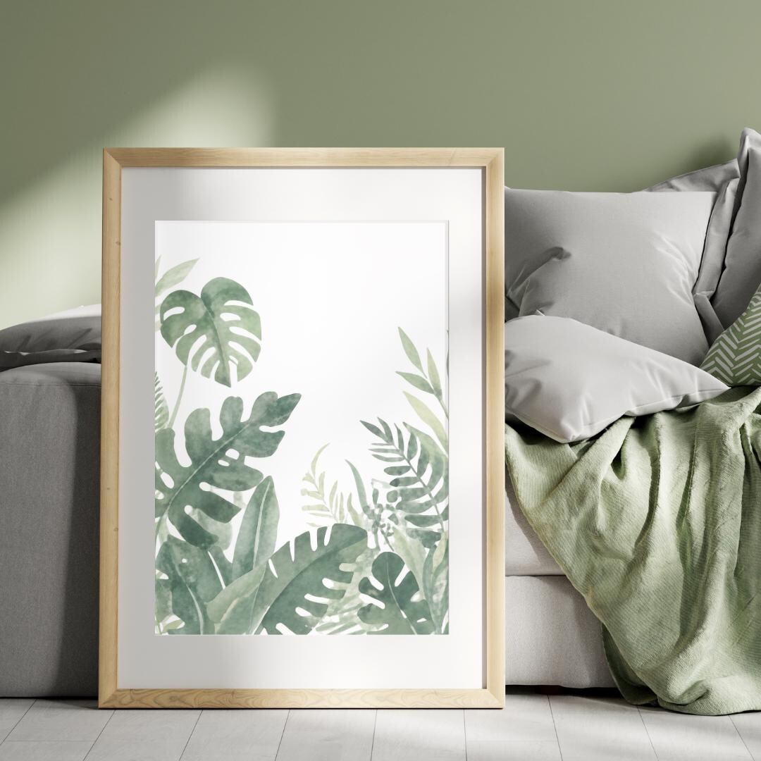Minimalist Botanical Wall Art Print, Soft Green Monstera Leaf ...