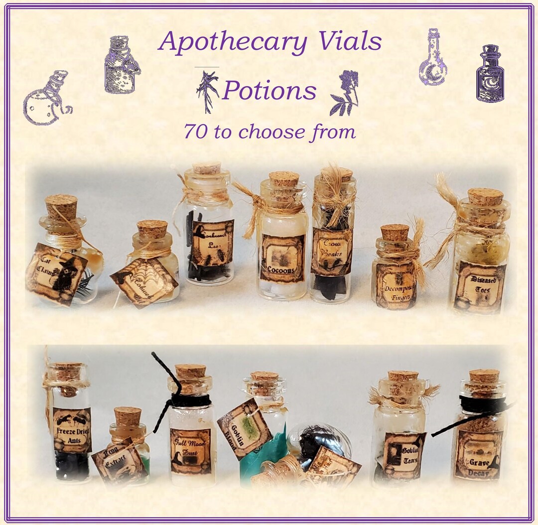 Miniature Filled Glass Apothecary Vials for Witch or Magical Potions ...
