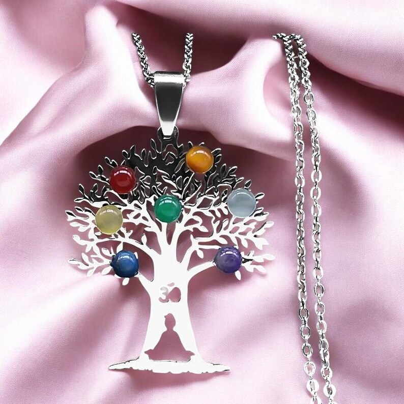 Sacred Geometry 7 Chakra Metatron Tree of Life Necklace Om Mantra ...