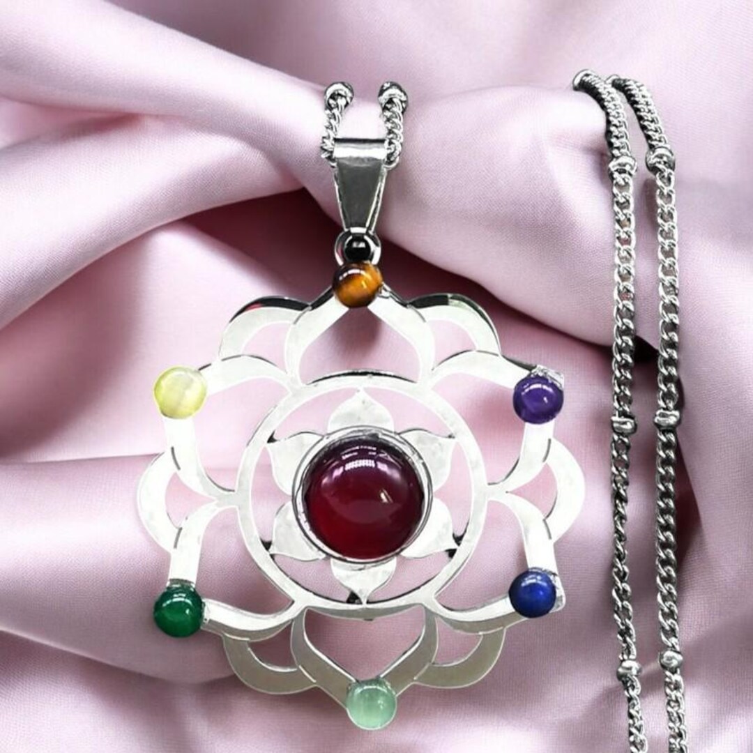 7 Chakra Sacred Geometry Metatron Necklace - Flower of Life Lotus ...