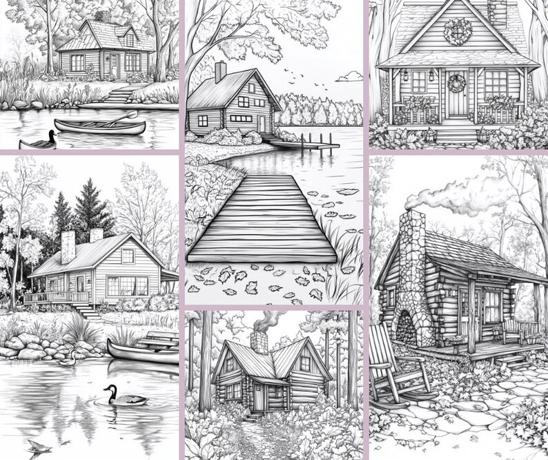 Fall Coloring, Cabin in the Woods, Cabins Coloring, Autumn Coloring ...