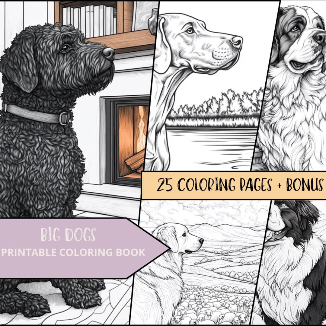 Big Dogs Coloring | Dog Coloring Pages | Printable Adult Kids Coloring ...