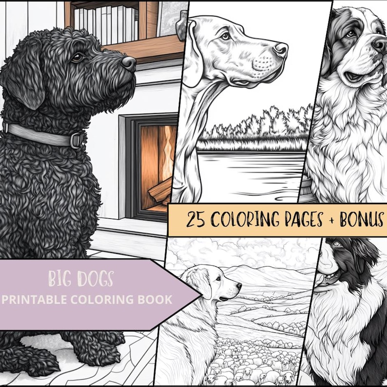 Big Dogs Coloring | Dog Coloring Pages | Printable Adult Kids Coloring ...