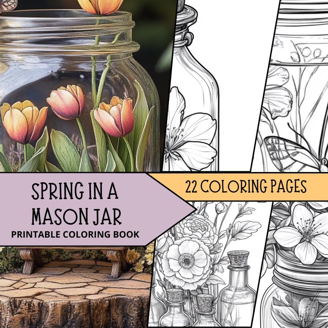 Flower Coloring Pages, Jar Coloring Printable, Spring Coloring Sheets ...