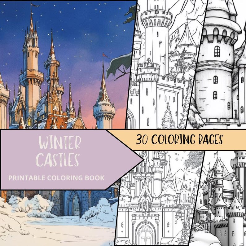 Winter Coloring, Castle Coloring, Digital Download, Xmas Coloring Page ...