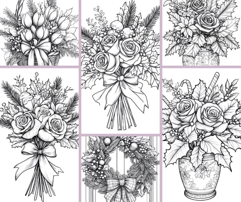 Christmas Coloring Pages, Flower Coloring Pages, Holiday Coloring ...