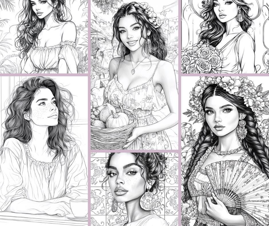 Beautiful Woman Coloring Pages, Printable Coloring Pages for Adult ...