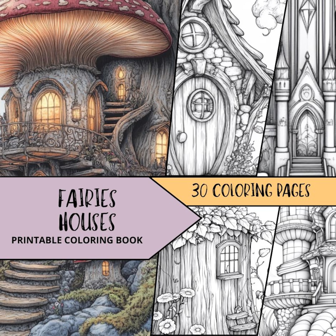 Fairy House Coloring, Digital Download, Adult Coloring Page, Whimsical ...