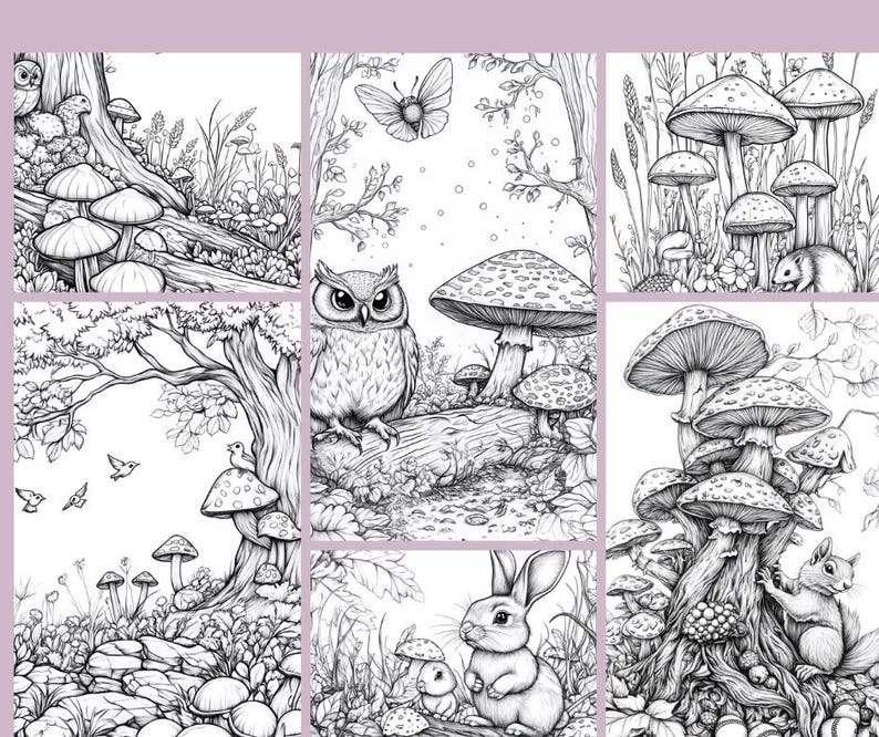 Fantasy Mushrooms Coloring Pages, Stress Relief Nature Coloring ...