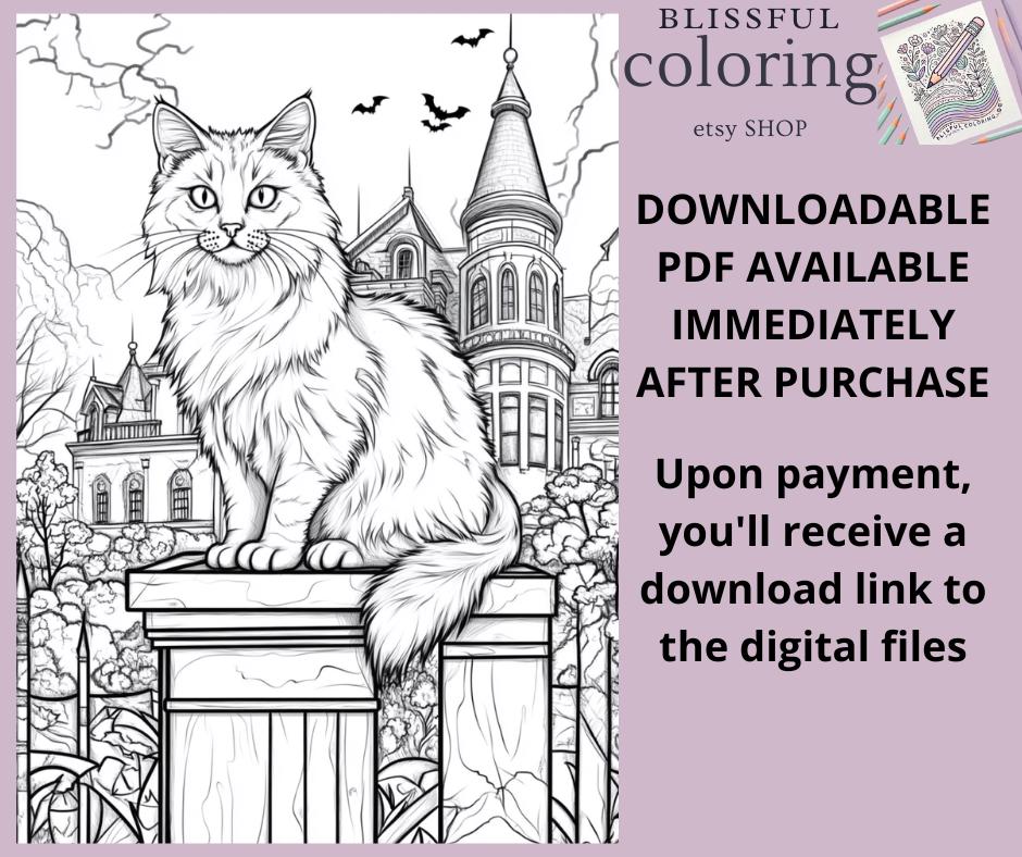 Spooky Kittens Coloring Pages, PDF Instant Download, Cat Coloring Pages ...
