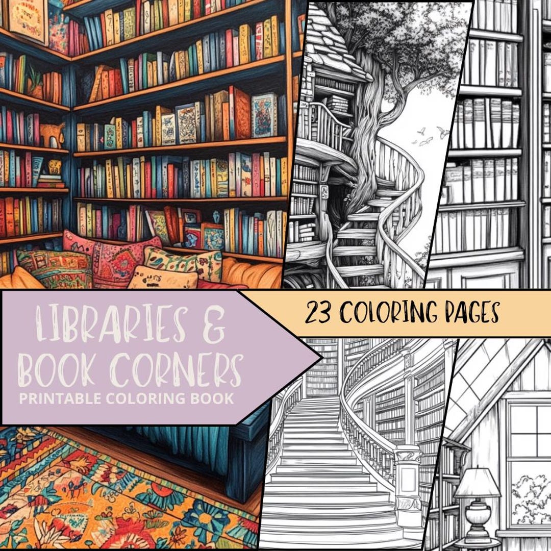 Library Coloring Book, Coloring Book for Library Lovers, Printable ...