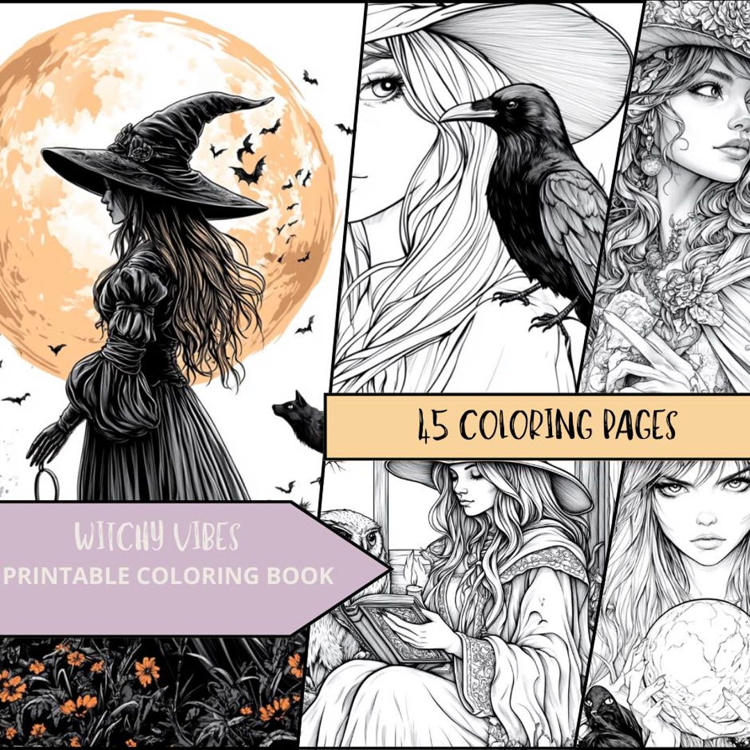 Halloween Coloring Pages - Printable Coloring Pages for Adult - Witch ...