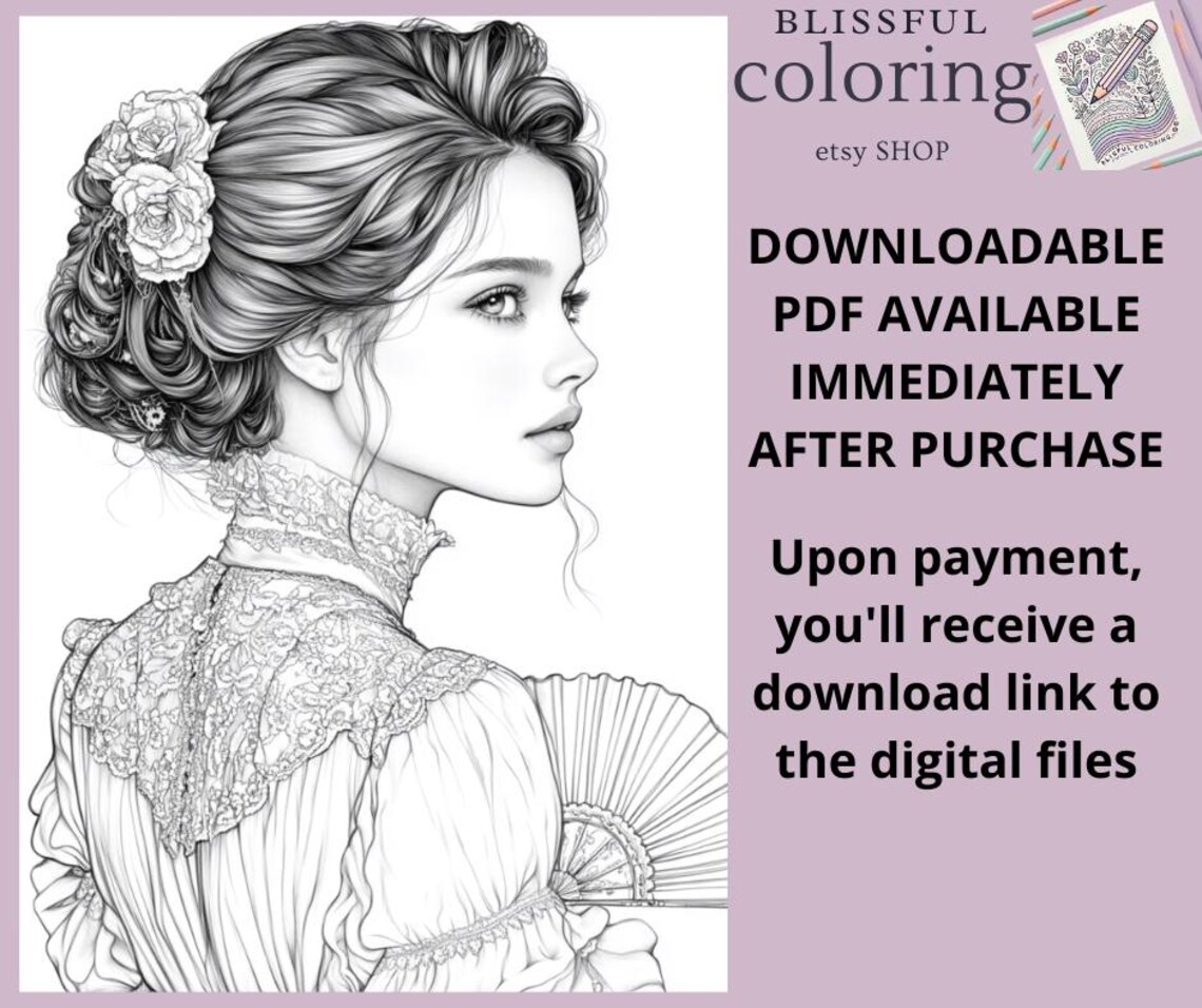 Victorian Coloring Pages, Victorian Lady Portraits, Coloring Pages for ...