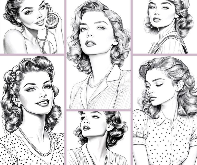 Vintage Women Coloring Pages, PDF Instant Download, Coloring Pages for ...