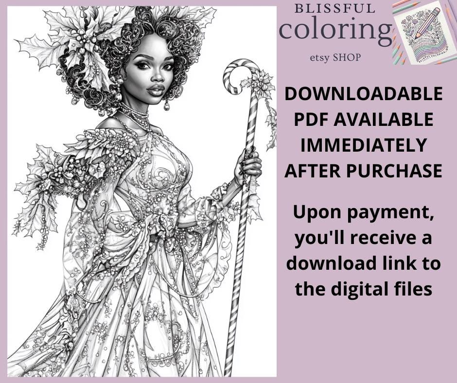 Christmas Coloring Page,black Woman Coloring, Xmas Coloring Page ...