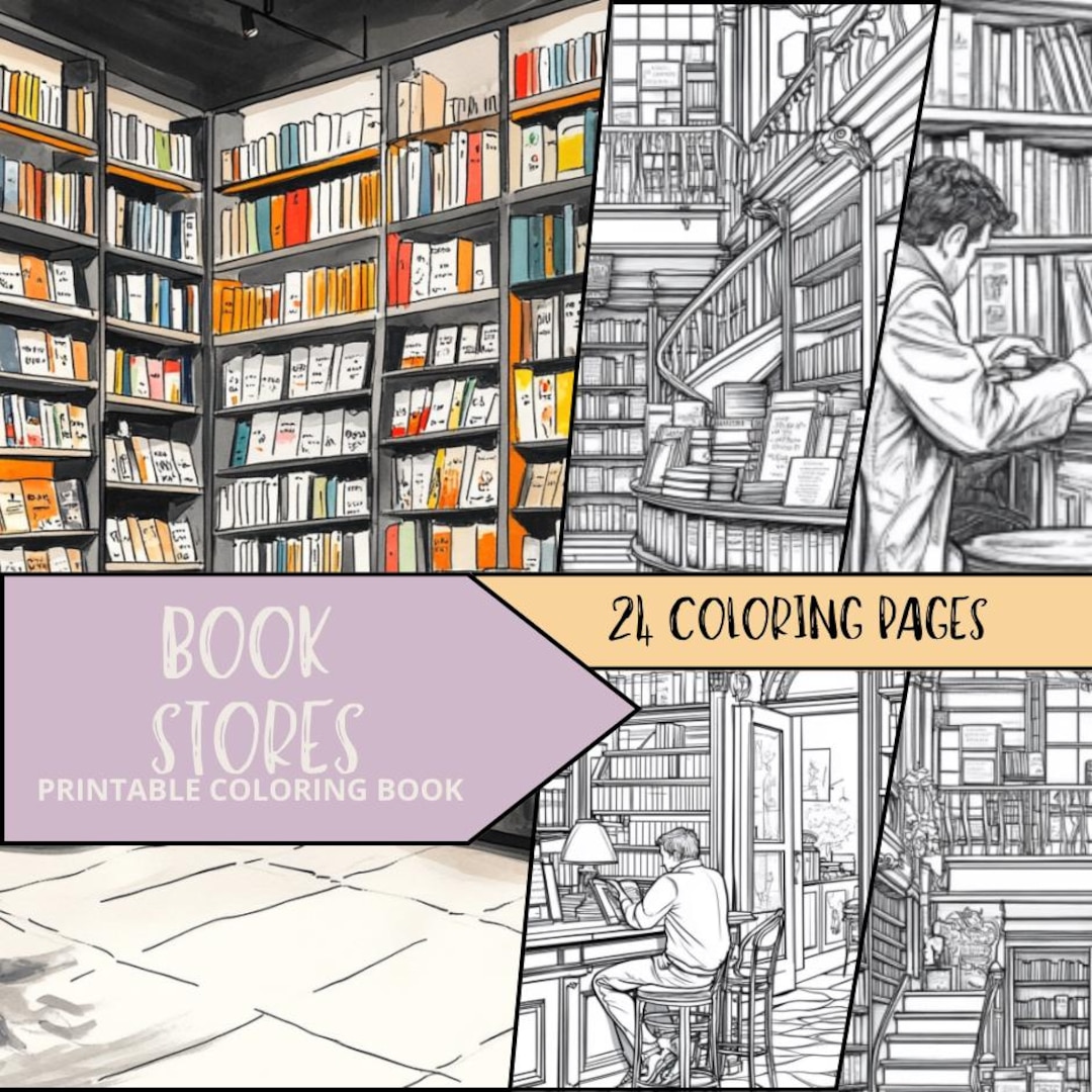Bookstore Coloring Book, Coloring Book for Library Lovers, Printable ...