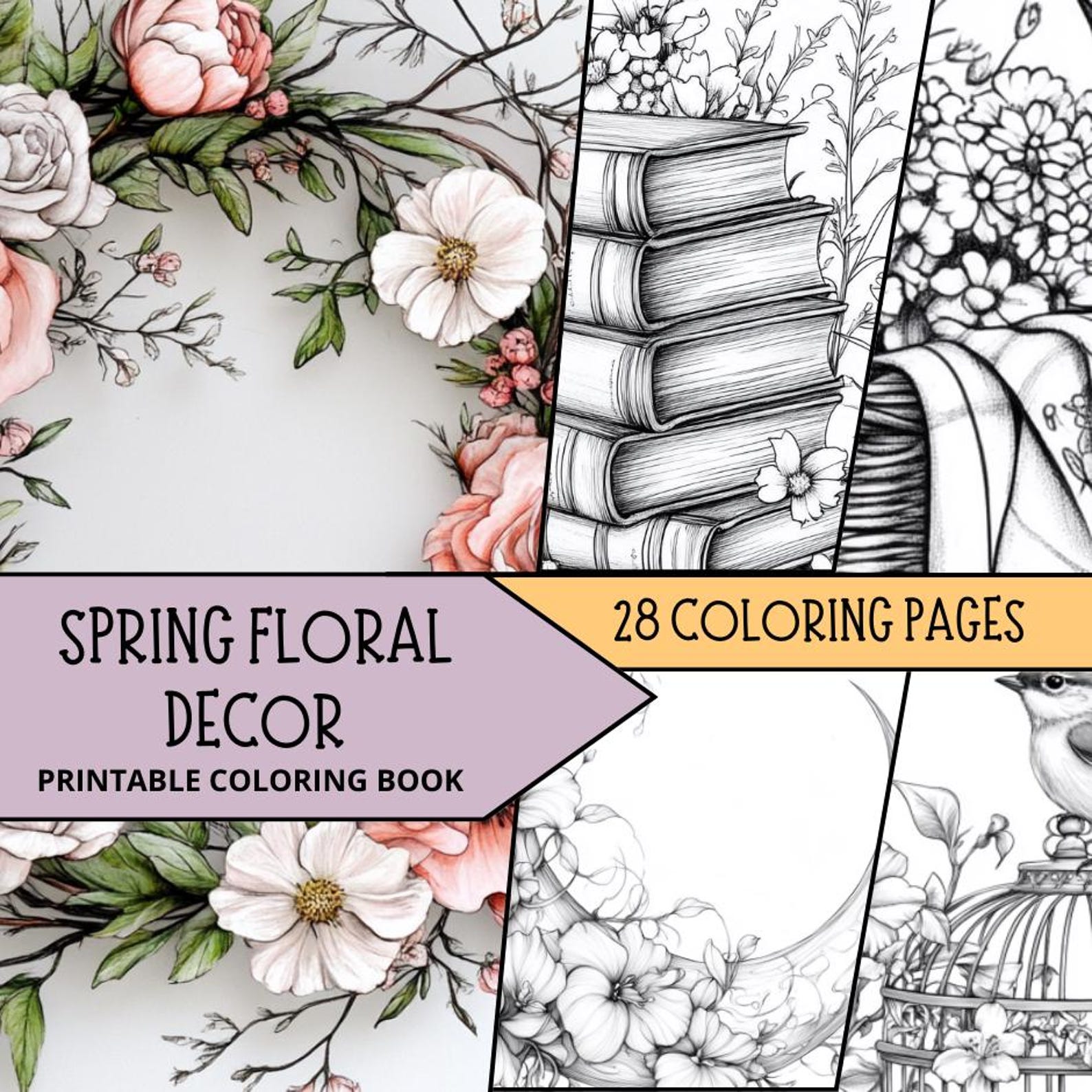 Flower Coloring Pages, Printable Instant Download, Spring Coloring ...