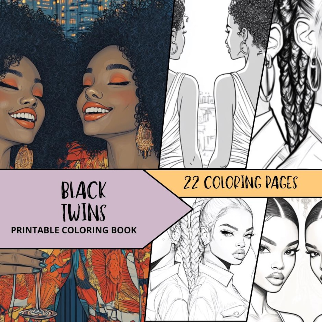 Twins Coloring Pages, Printable Coloring Pages for Adult, Grayscale ...