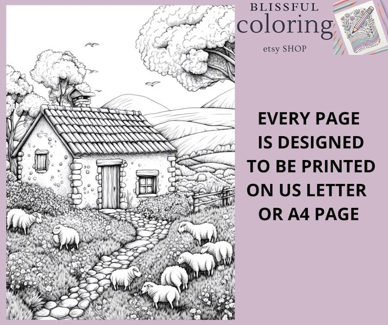 Cottage Coloring, Vintage Cottage Coloring, Cottagecore Coloring ...
