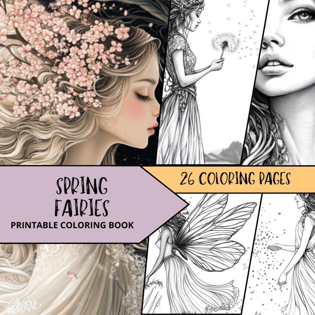 Fairies Coloring Pages, Spring Fairy Printable Coloring Sheets, Adult ...