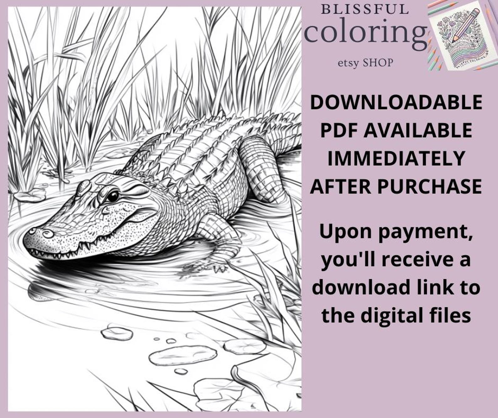 Crocodile Coloring Page, Printable Digital Download, Crocodiles ...