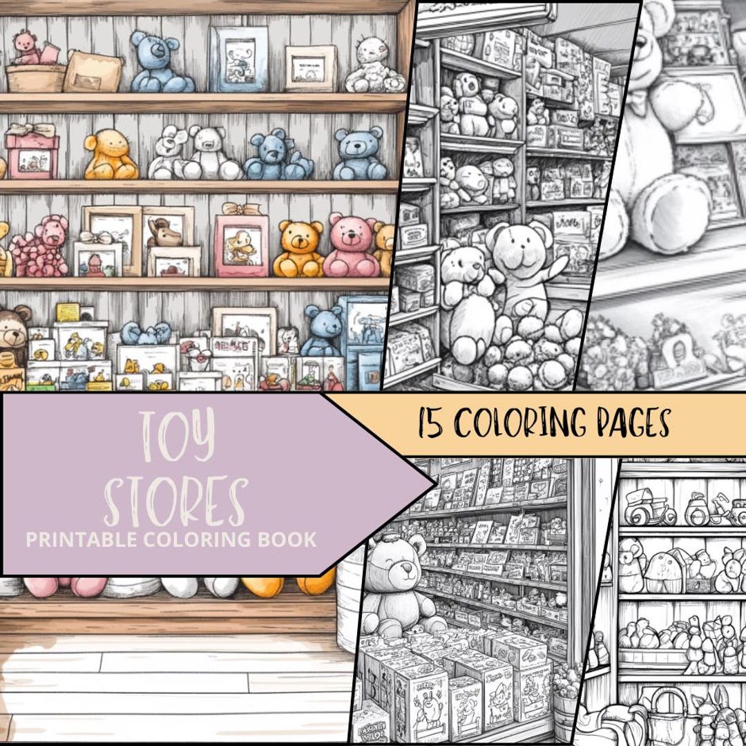 Toy Store Coloring Book, Printable Coloring Pages for Adult, Relaxing ...