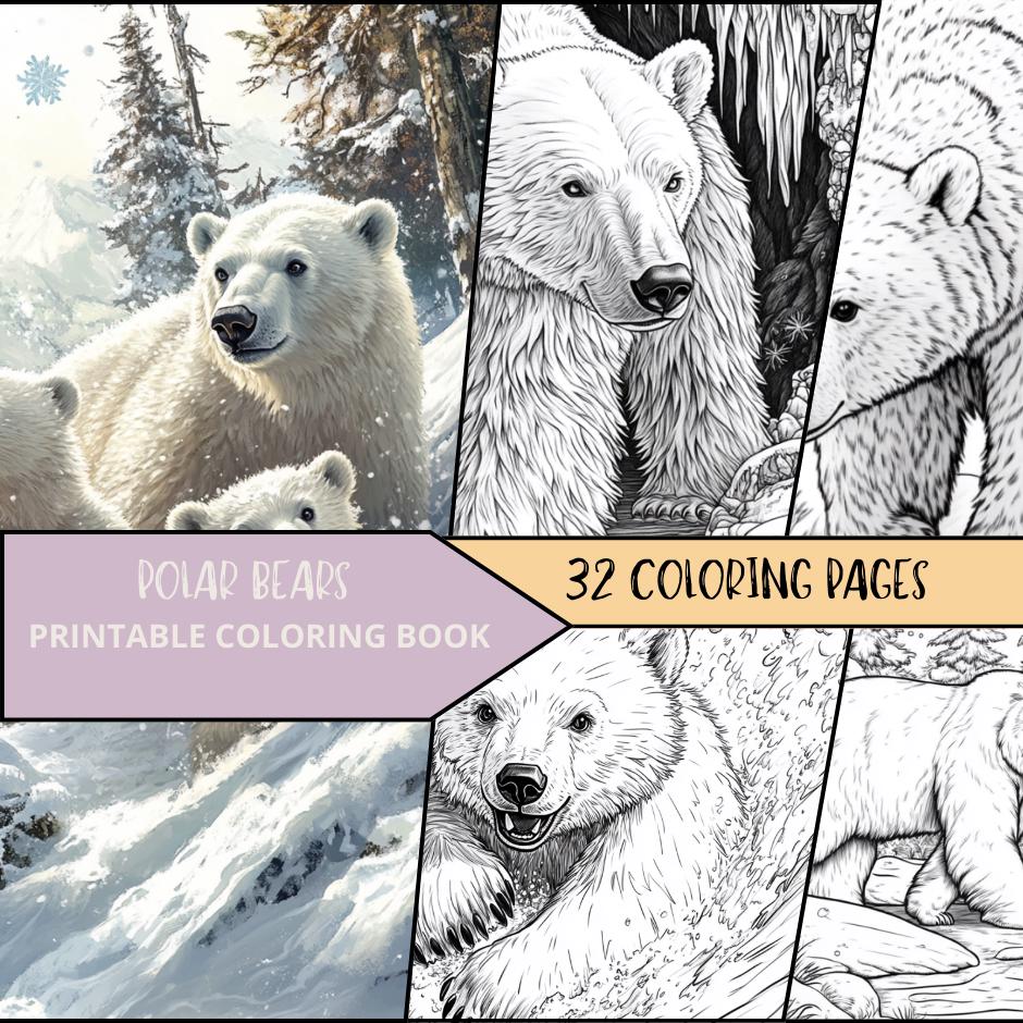 Polar Bears Coloring Page, Printable Digital Download, Bear Coloring ...
