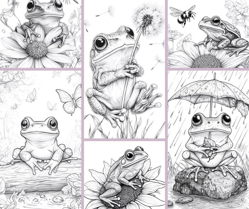 Frog Coloring, Printable Digital Download, Adult Coloring Page, Animal ...