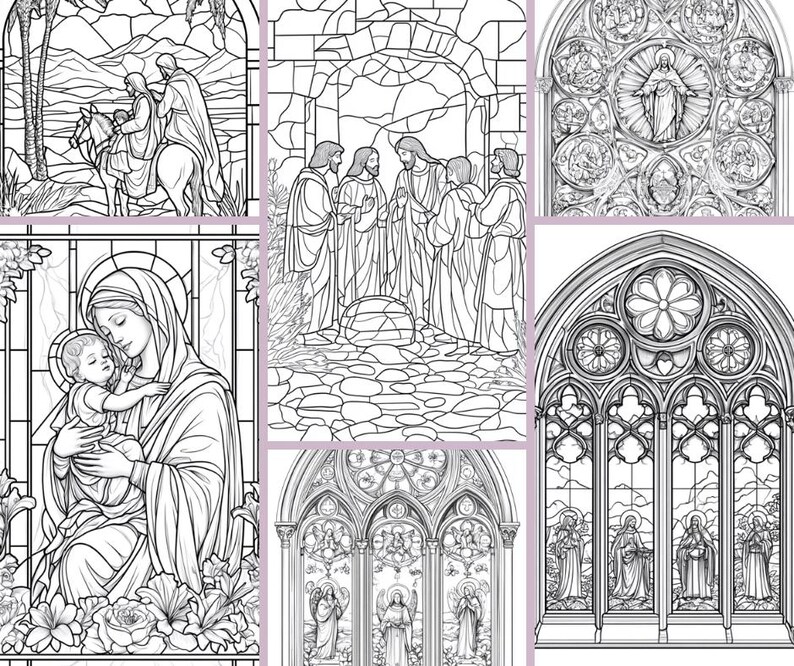 Stained Glass Windows Coloring Pages, Adult Bible Coloring Book, Church ...