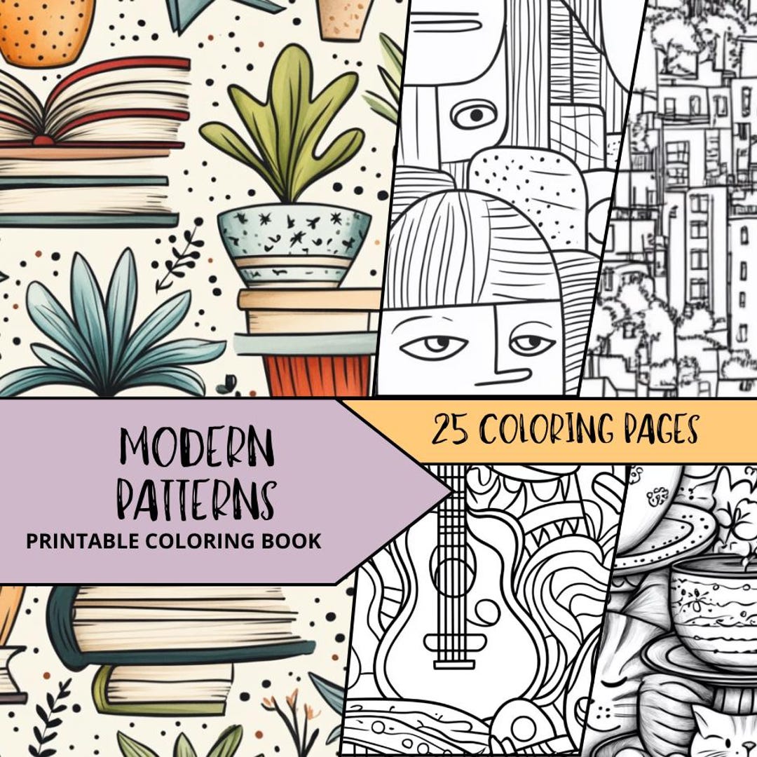 Modern Art Coloring, Pattern Coloring Pages, Digital Download, Bold ...