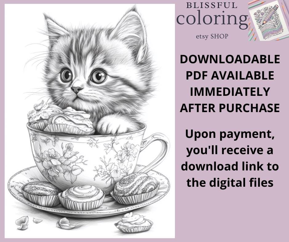 Cat Coloring Page, Printable Digital Download, Adult Cat Coloring Pages ...