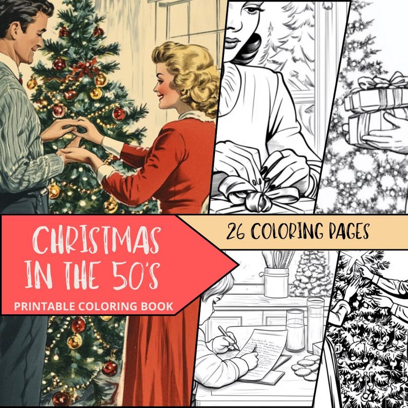 Christmas Coloring, Vintage Coloring Pages, Digital Download, Xmas ...