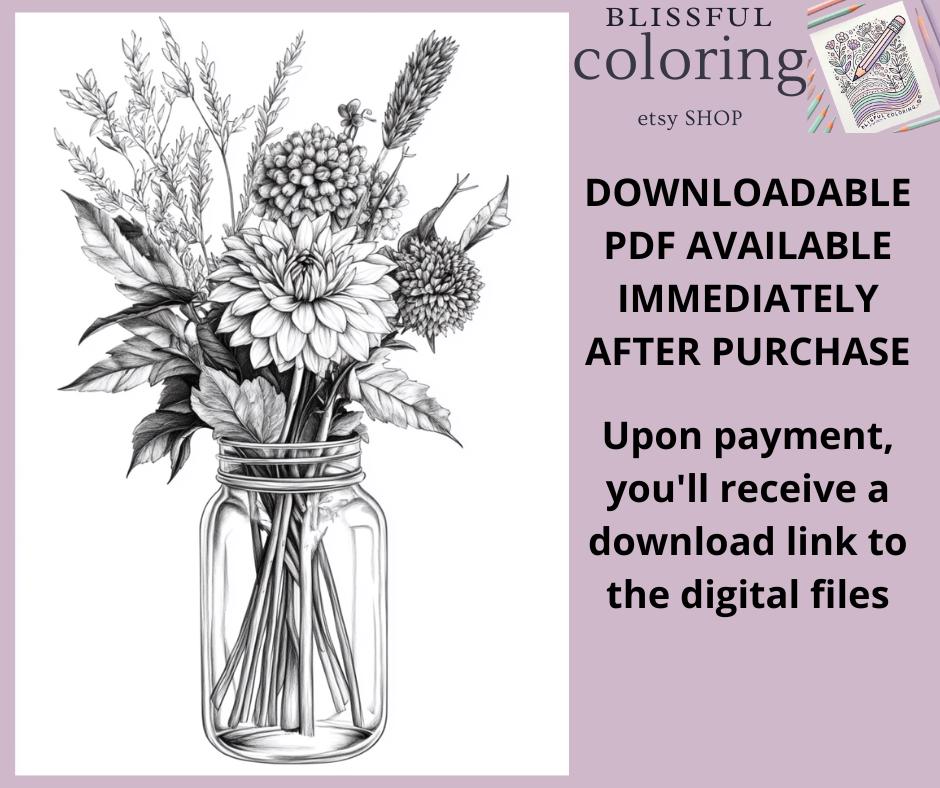 Big Bundle Flowers Coloring Pages, Stress Relief Coloring Sheets ...