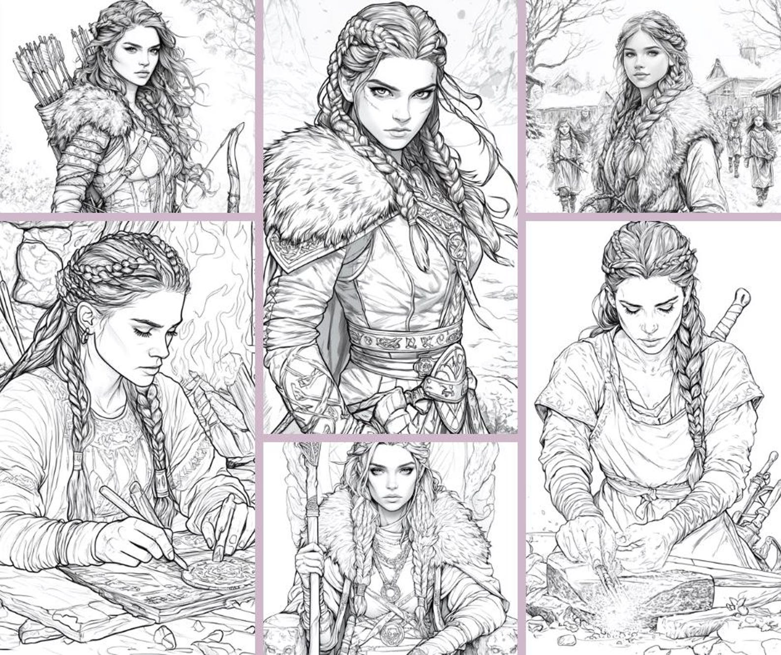 Beautiful Women Coloring Page, Digital Download, Fantasy Coloring Page ...
