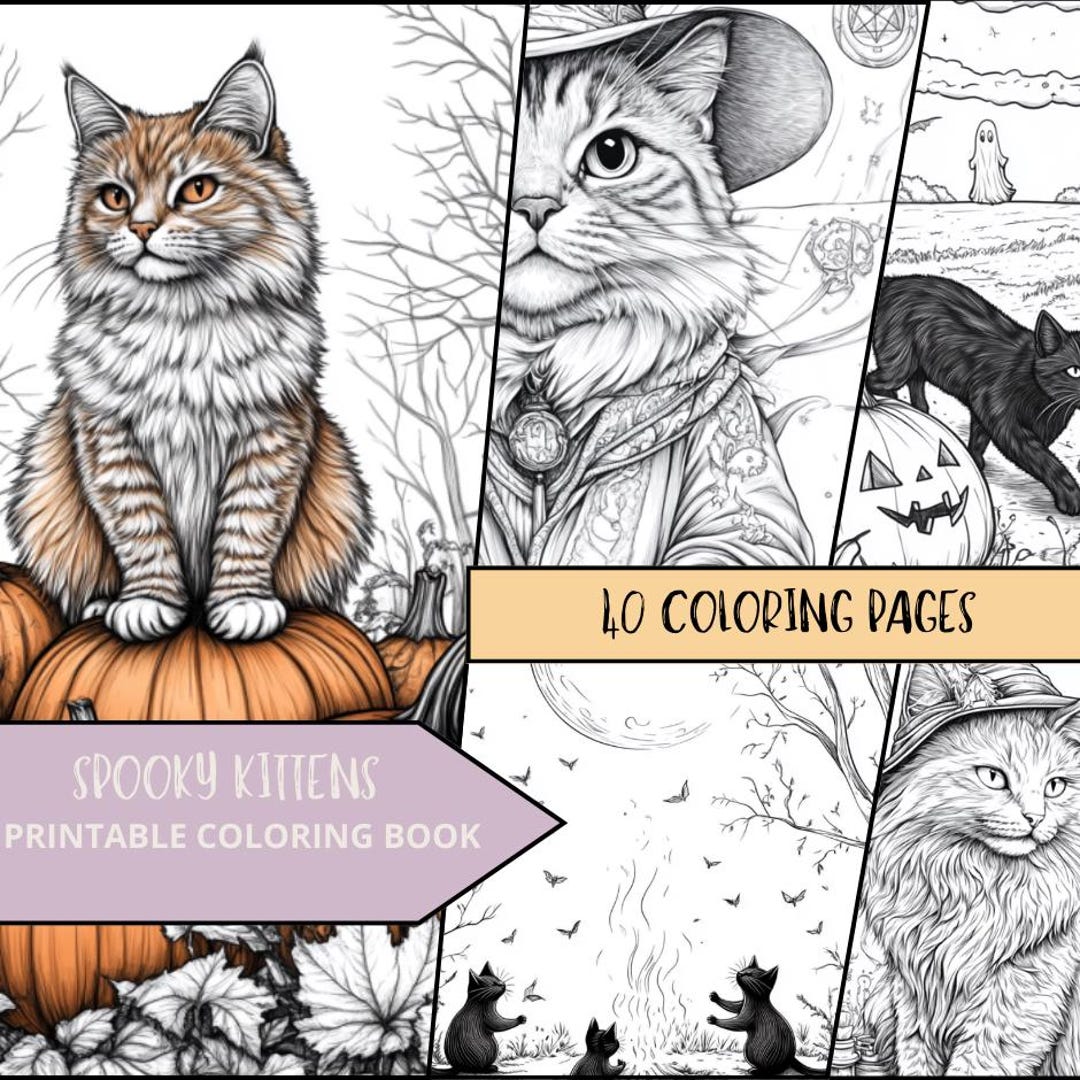 Spooky Kittens Coloring Pages, PDF Instant Download, Cat Coloring Pages ...