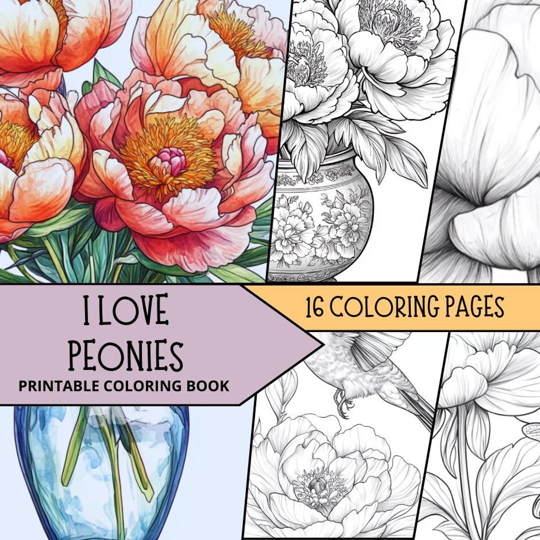 Peony Coloring, Flowers Coloring Pages, Stress Relief Coloring Sheets ...