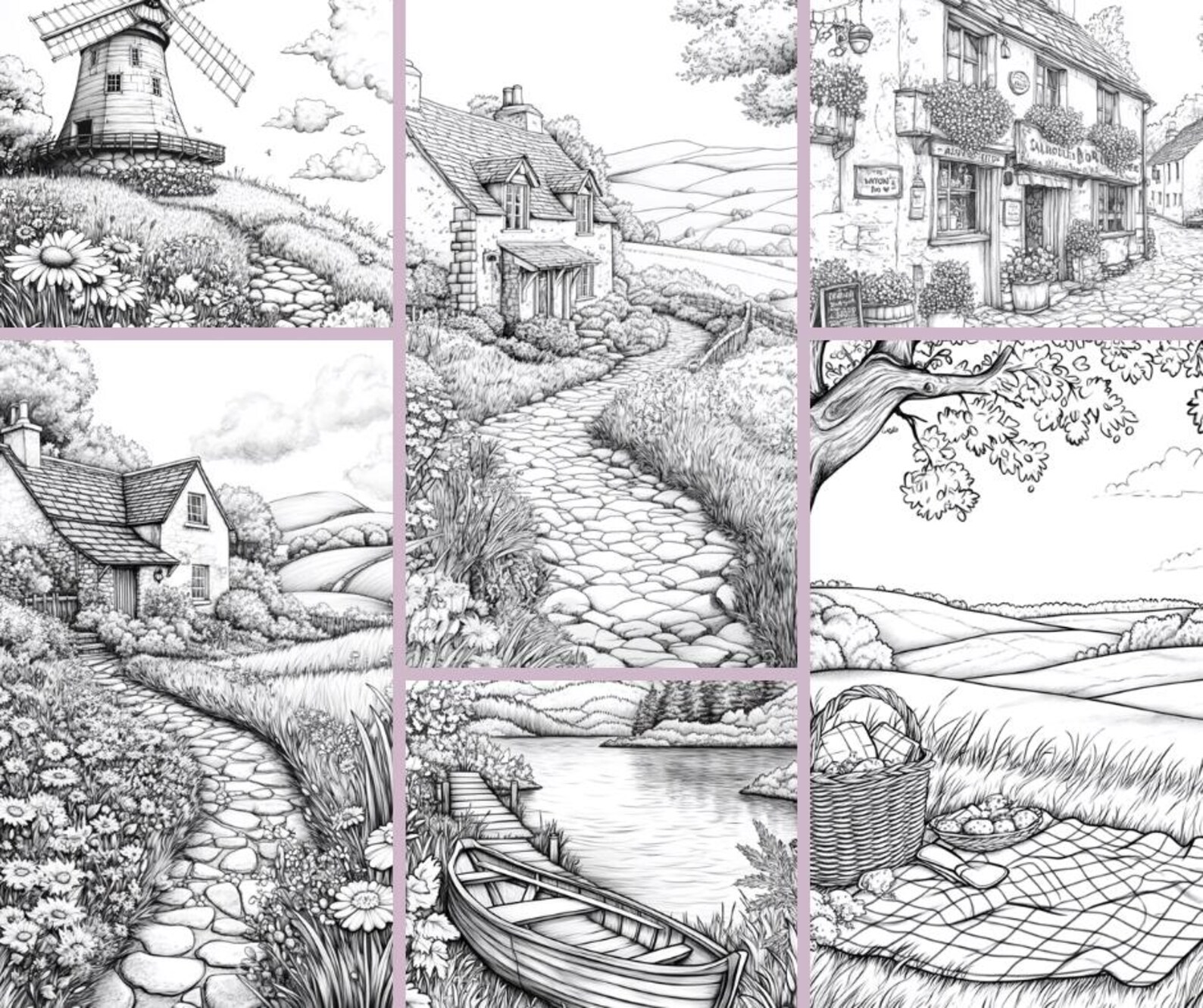 Cottage Coloring, Vintage Cottage Coloring, Cottagecore Coloring ...