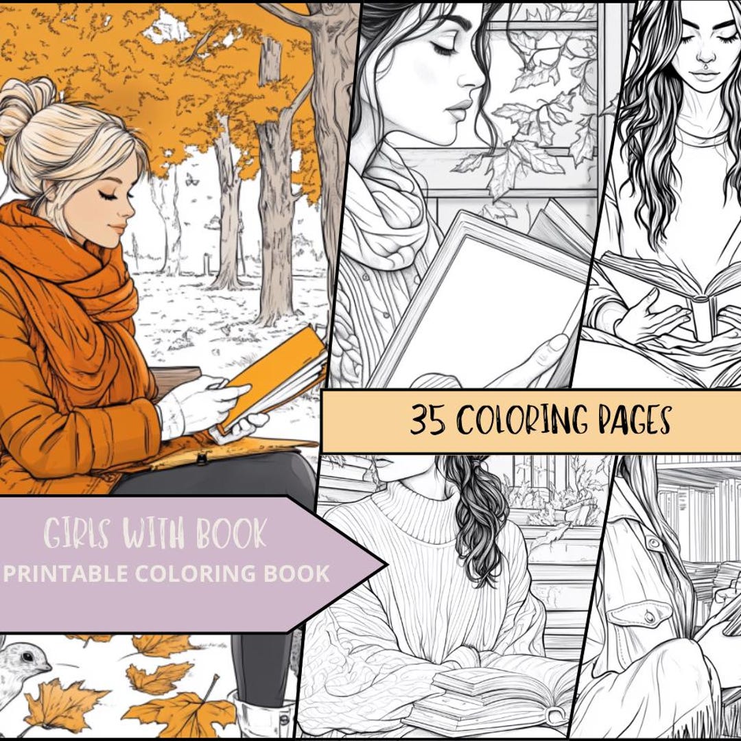 Girls With Books Coloring Pages, Fashion Girls Coloring Book, PDF ...