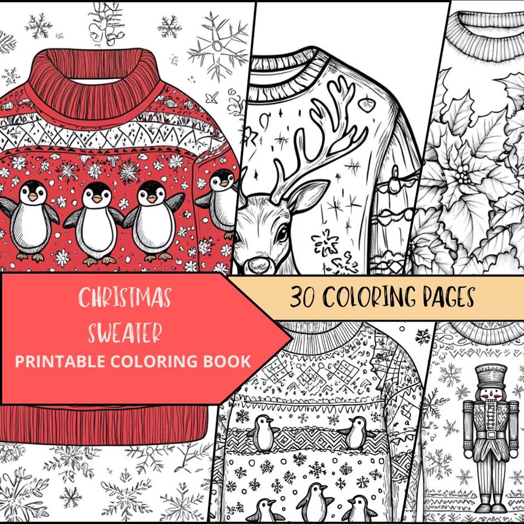 Christmas Sweater Coloring, Vintage Coloring Pages, Digital Download ...