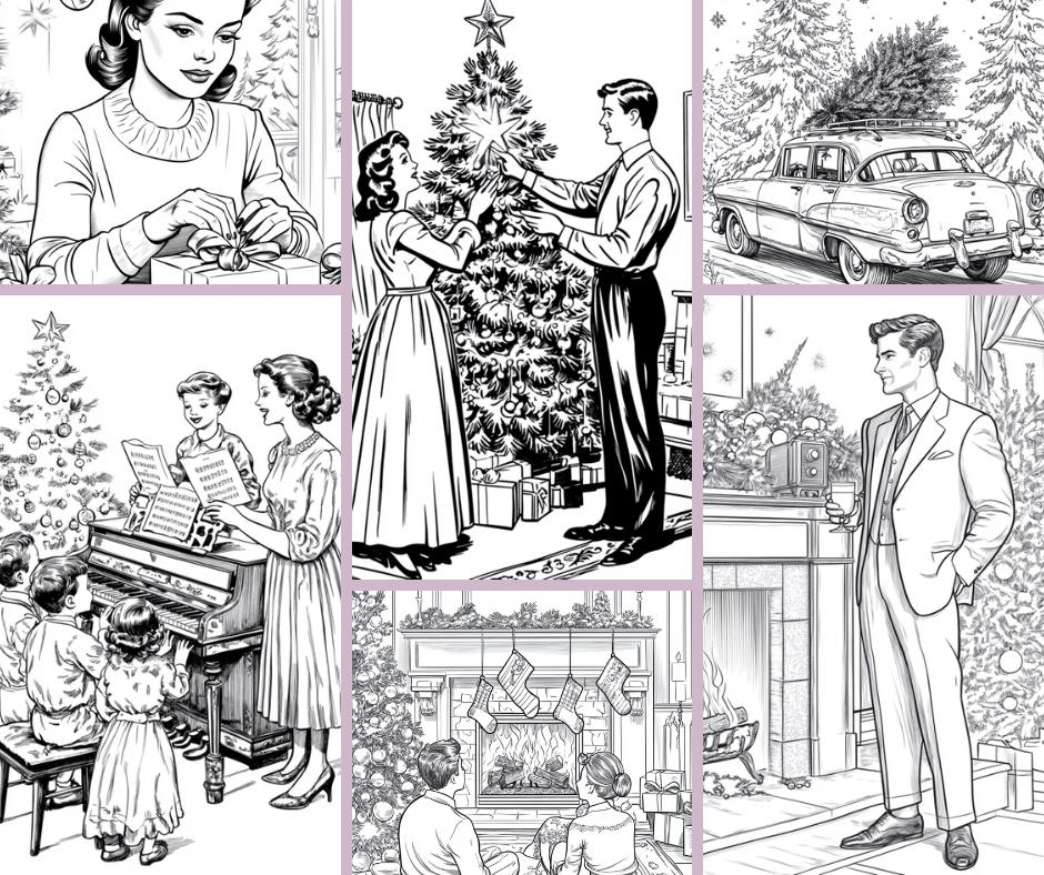 Christmas Coloring, Vintage Coloring Pages, Digital Download, Xmas ...