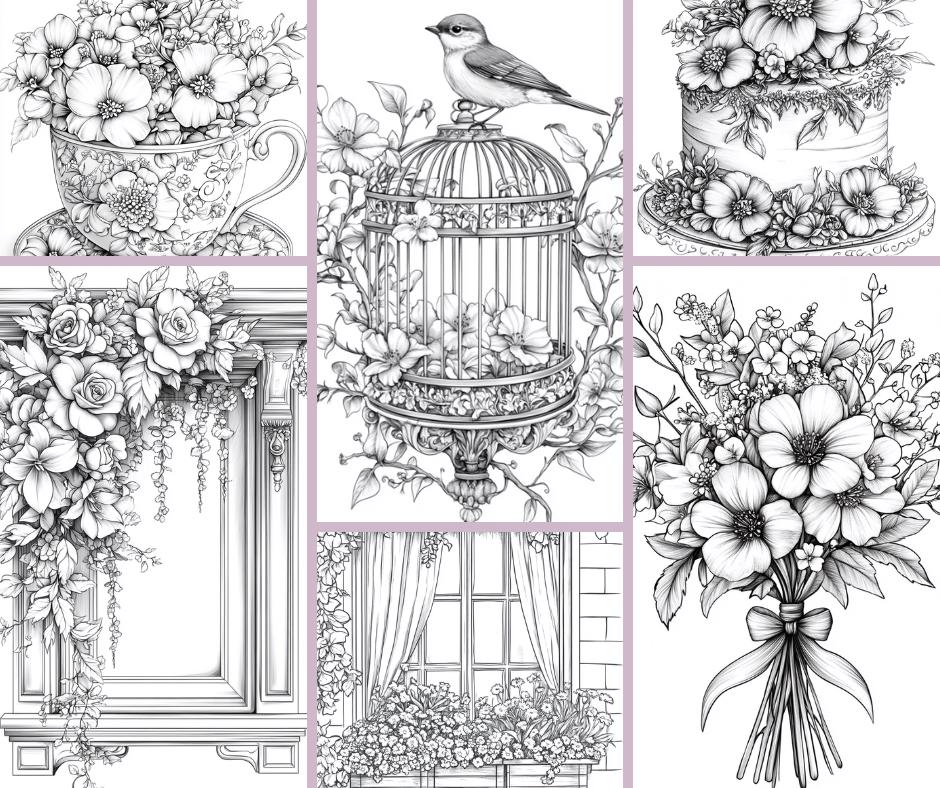 Flower Coloring Pages, Printable Instant Download, Spring Coloring ...