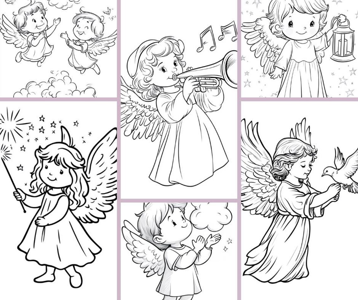 Angels Coloring Page, Cute Printable Coloring Sheets, Religious ...