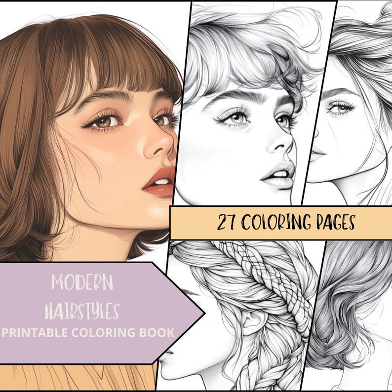 Modern Hairstyle Coloring Pages, PDF Instant Download, Coloring Pages ...