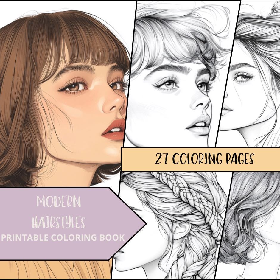 Modern Hairstyle Coloring Pages, PDF Instant Download, Coloring Pages ...