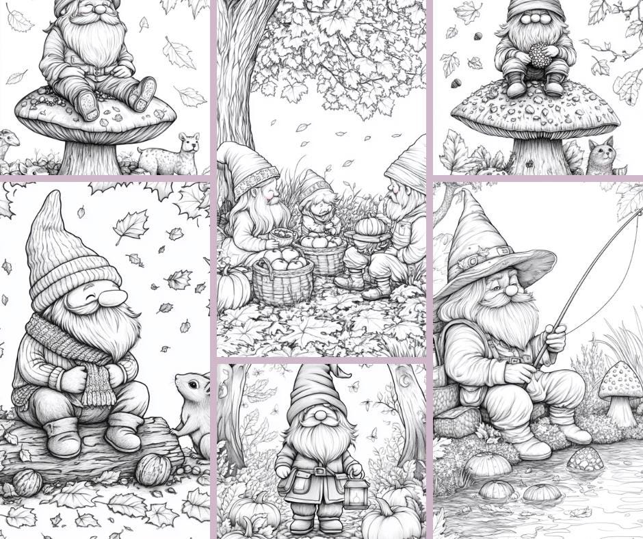 Fall Coloring, Gnome Coloring, Autumn Coloring, Autumn Leaf Coloring ...