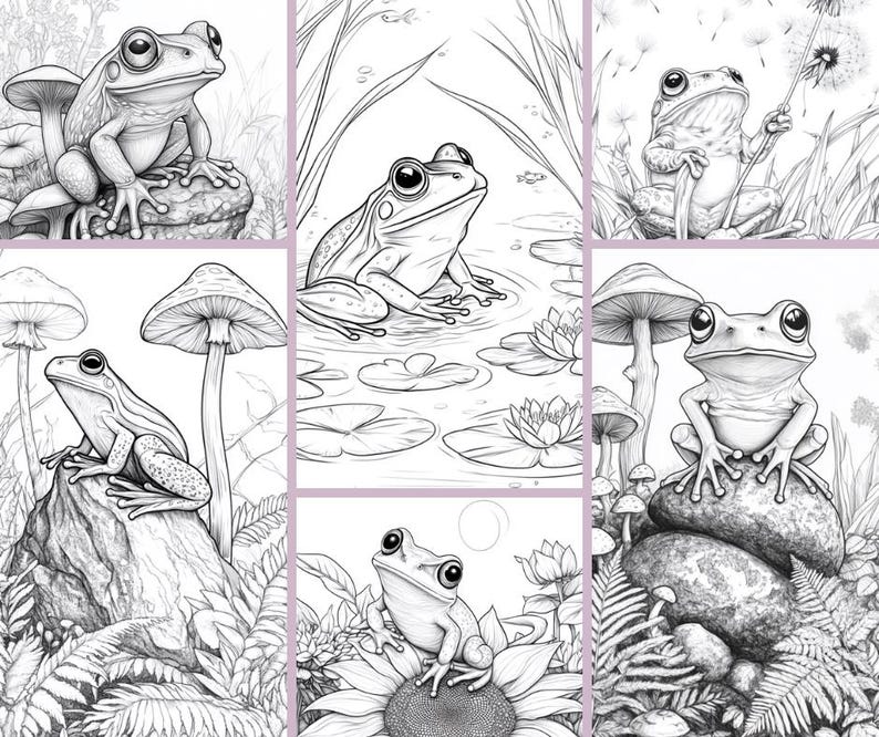 Frog Coloring, Printable Digital Download, Adult Coloring Page, Animal ...