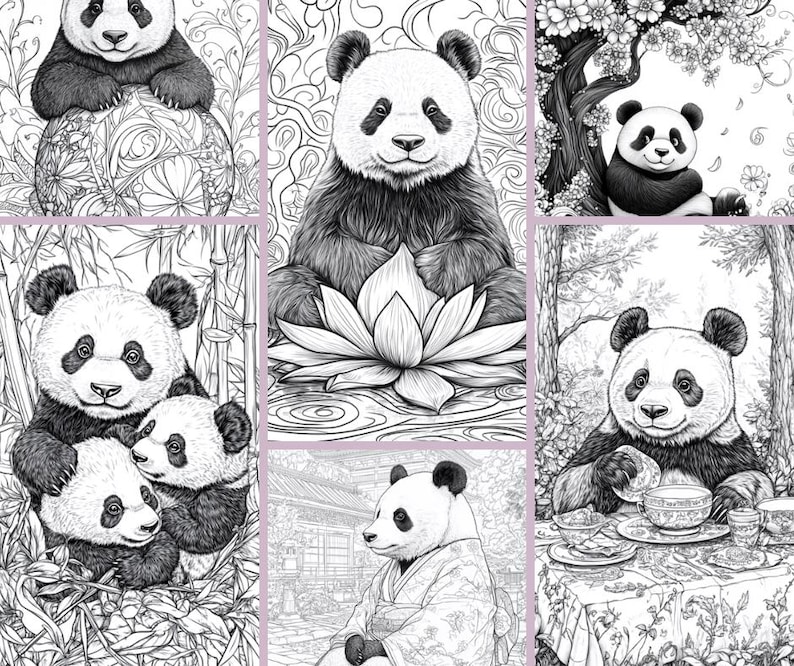 Panda Coloring, Printable Digital Download, Adult Coloring Page, Animal ...