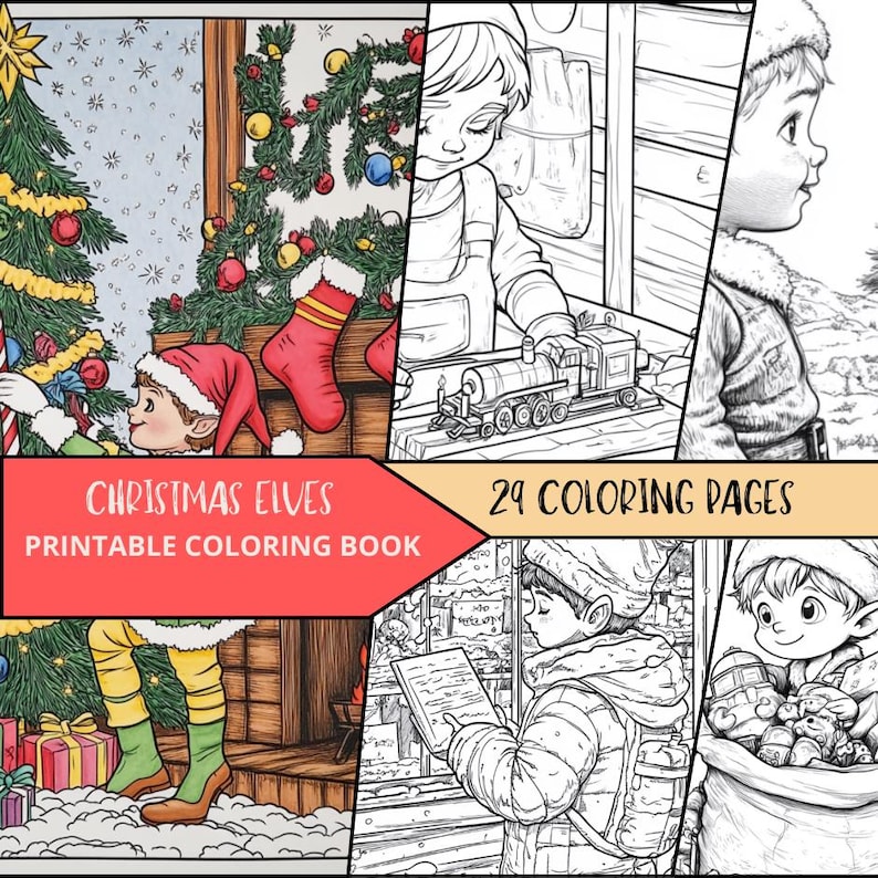 Printable Elf Coloring Pages, Xmas Coloring Pages, Digital Download ...