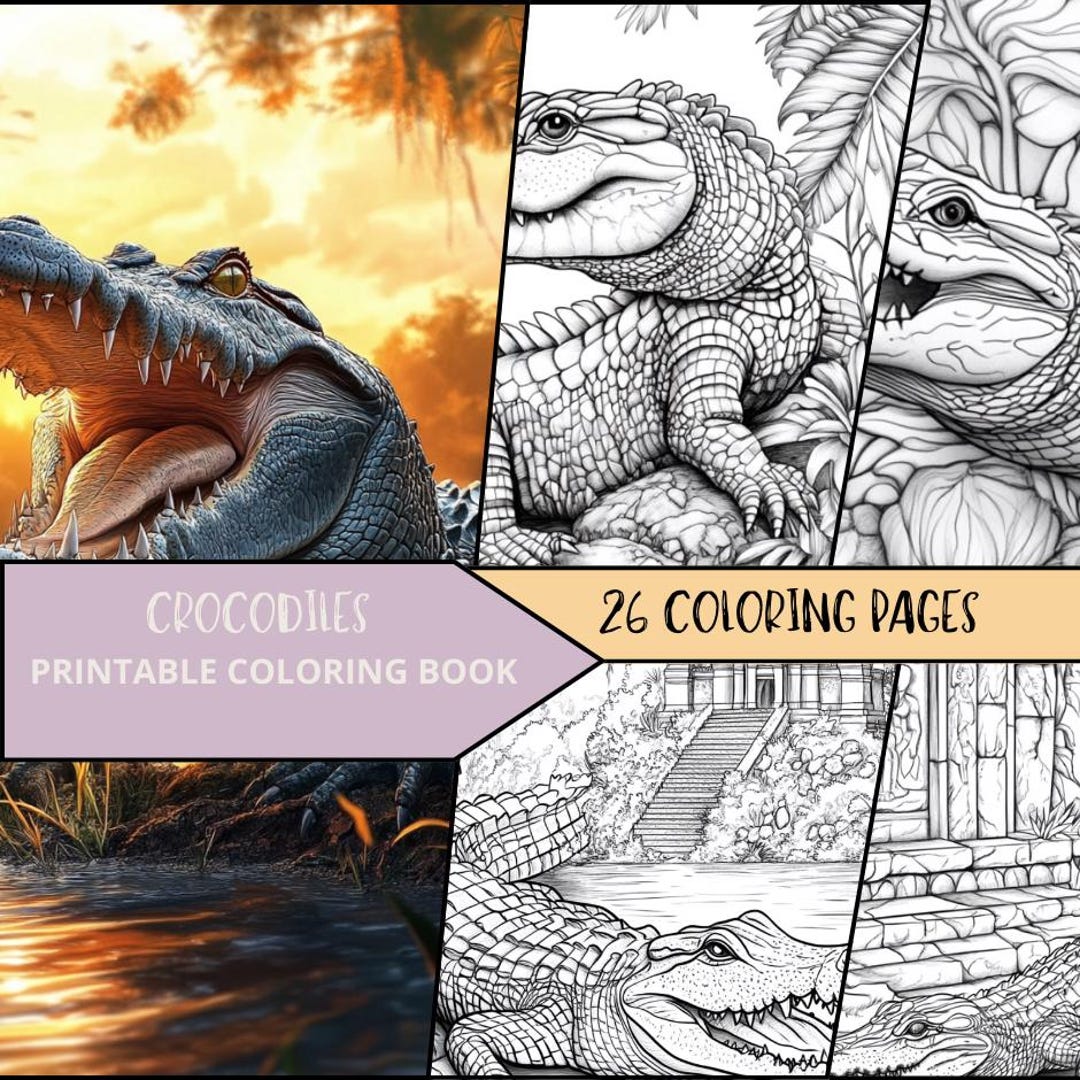 Crocodile Coloring Page, Printable Digital Download, Crocodiles ...
